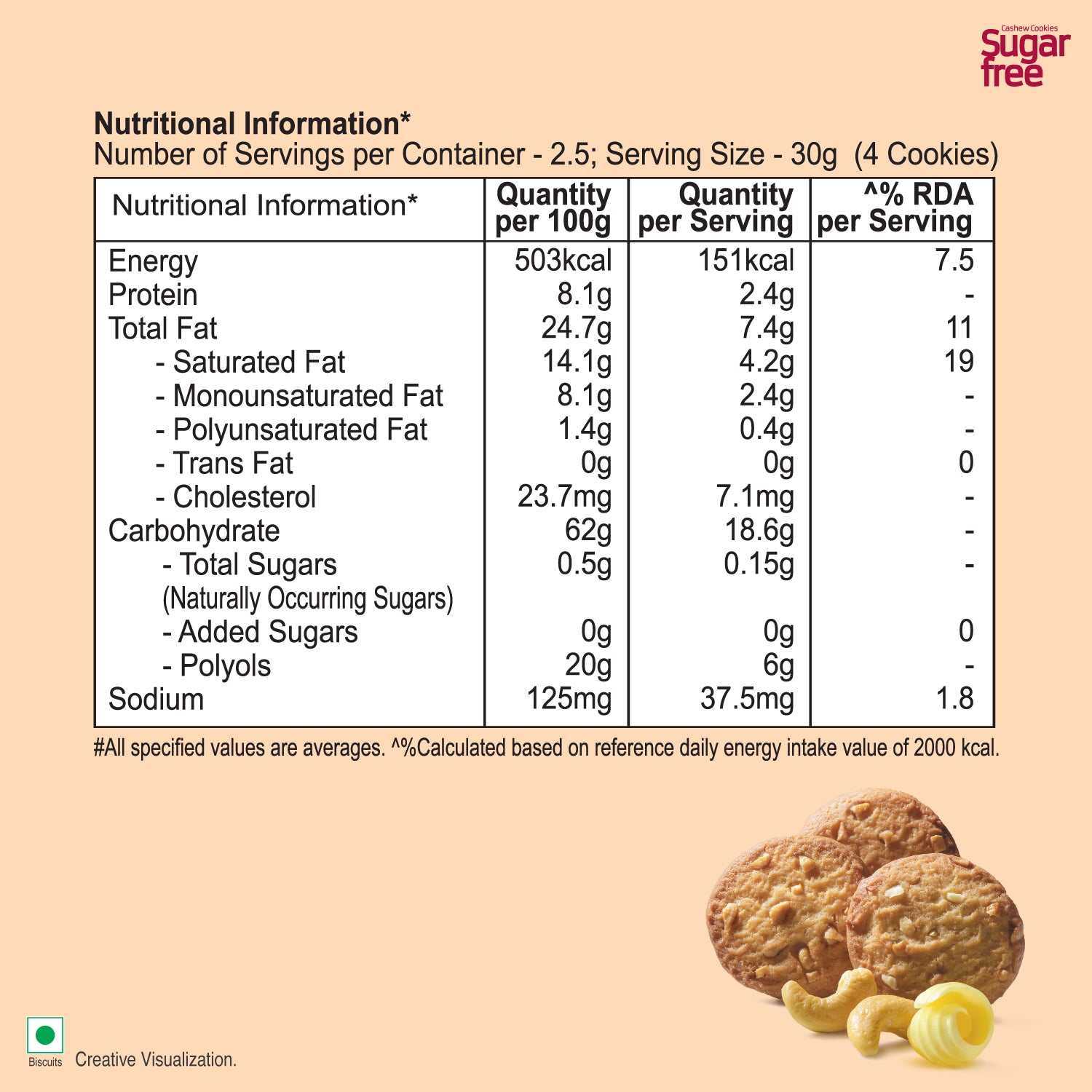 UNIBIC : Sugar Free Cashew Cookies, 75g – Unibicestore